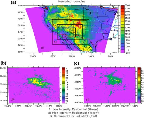 A The Four Two Way Nested Domains Used Within Wrf Model Experiments