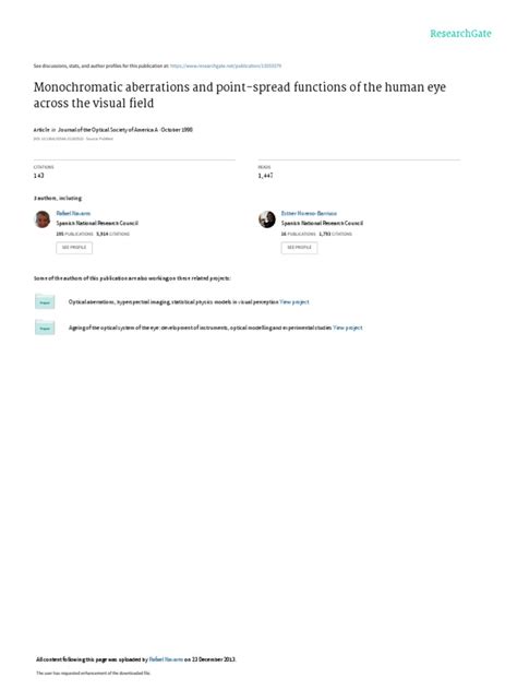 Monochromatic Aberrations And Point Spread Functio Pdf Eye Optics