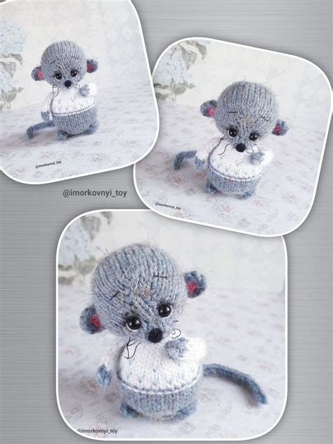 Мышь вязаная спицами пушистая игрушка реквизит для фотосессии в интернет магазине на Ярмарке