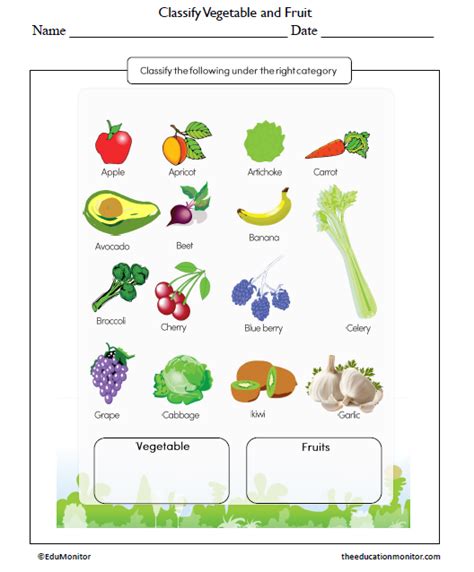 Classify Vegetable And Fruit Science Worksheet Edumonitor Science Math Language Arts