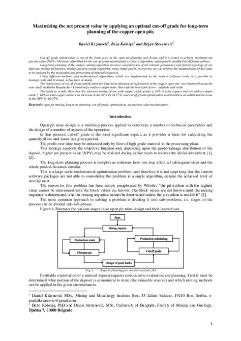 Pdf Cut Off Grade Ouffa Mohamed
