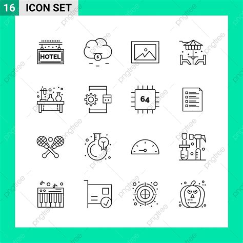 Pack Of 16 Line Style Icon Set Old Signs Concept Png And Vector With