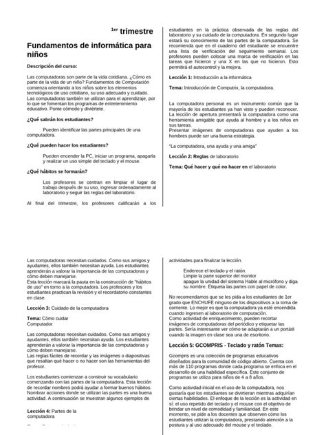 Fundamentos De Computación Para Niños Pdf Periférico Archivo De Computadora