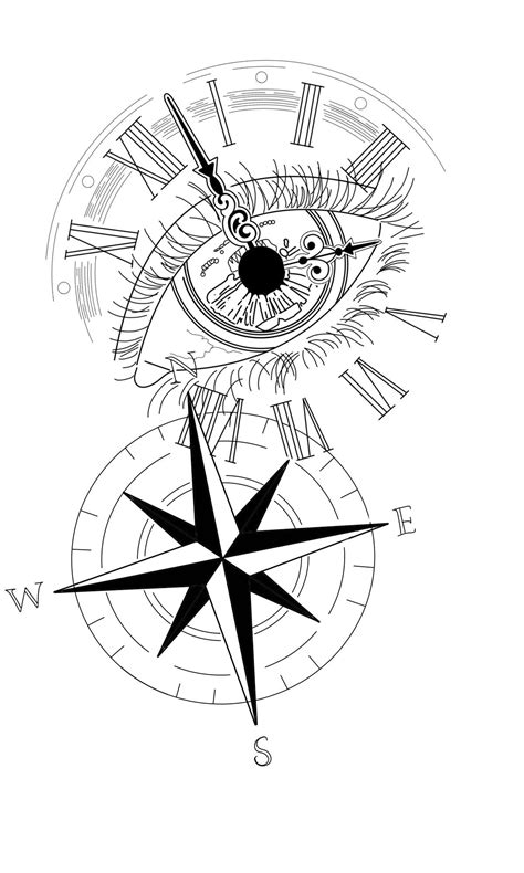 Compass Tattoo With Eye Design