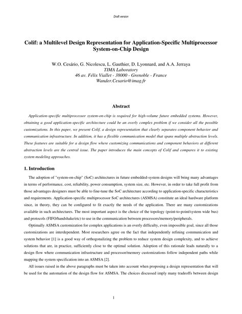 Pdf Colif A Multilevel Design Representation For Application Specific Multiprocessor System