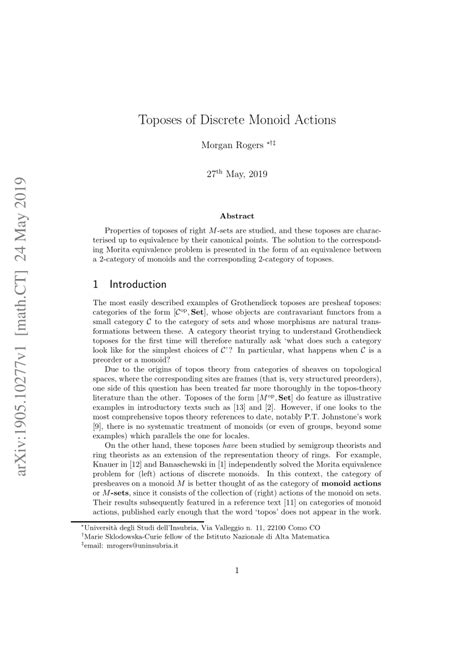 Pdf Toposes Of Discrete Monoid Actions