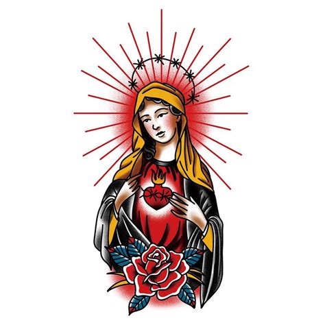 The Virgin Mary Holding A Heart Surrounded By Roses