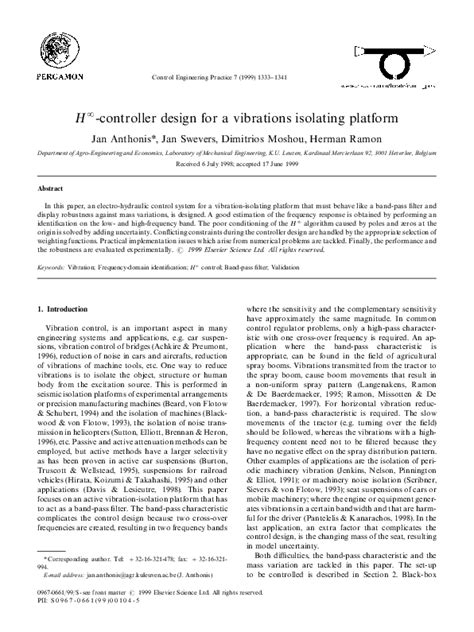 pdf h∞ controller design for a vibrations isolating platform jan