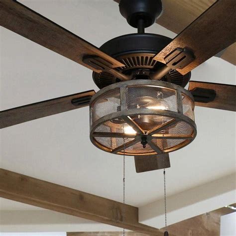52 Abbigail Woodgrain Caged Farmhouse 5 Blade Led Ceiling Fan With