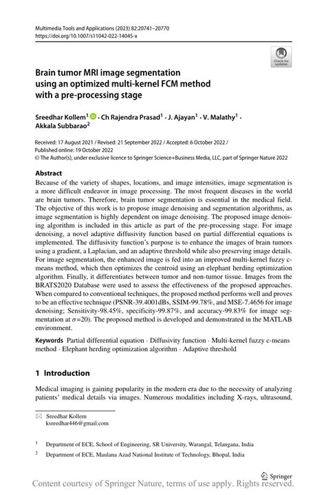 Brain Tumor Mri Image Segmentation Using An Optimized Multi Kernel Fcm