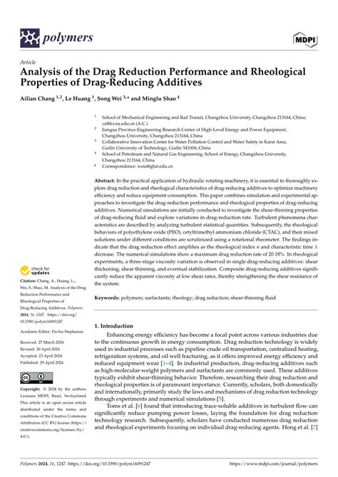 Pdf Analysis Of The Drag Reduction Performance And Rheological Properties Of Drag Reducing
