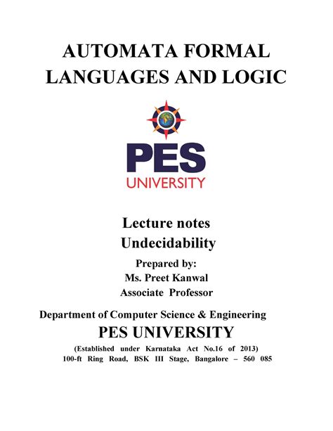 Undecidability Notespcpreductionutm Automata Formal Languages And Logic Lecture Notes