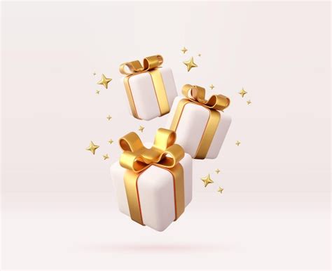 황금 리본과 활이 있는 3d ⁇ 선물 상자 생일 축하 컨셉 메리 뉴이어와 메리 크리스마스 황금 활이 있는 ⁇ 선물 상자 3d