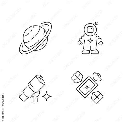 Astronautic Linear Icons Set Tool For Making Star Maps And Maps Of
