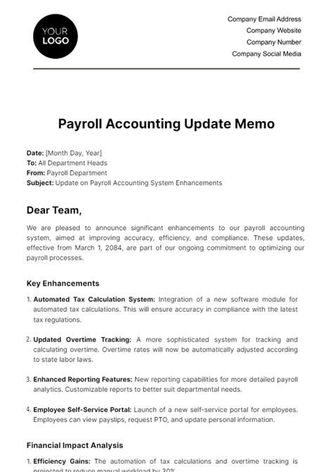 Free Payroll Accounting Update Memo Template To Edit Online