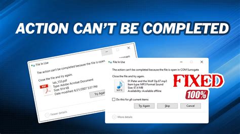The Action Cant Be Completed Because The File Is Open Youtube