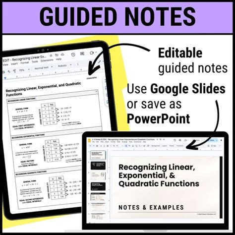 Recognizing Linear Exponential And Quadratic Functions Activity And Guided Notes