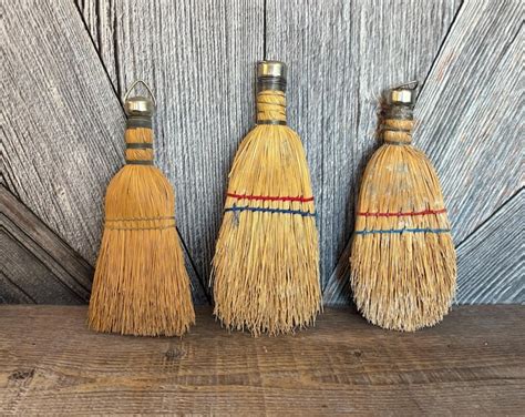 3 Vintage Whisk Brooms Handheld Broom Farmhouse Decor Witch Broom Straw