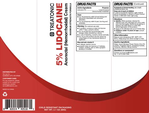 Treatonic 5 Lidocaine Cream Details From The Fda Via