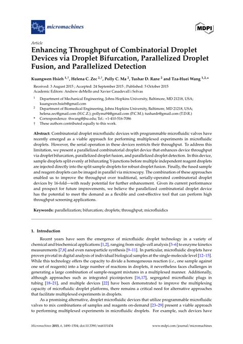 Pdf Enhancing Throughput Of Combinatorial Droplet Devices Via Droplet