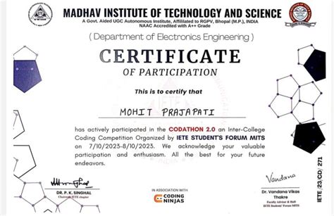 Mohit Prajapati On Linkedin Iete Codingninjas Hackathon Mits