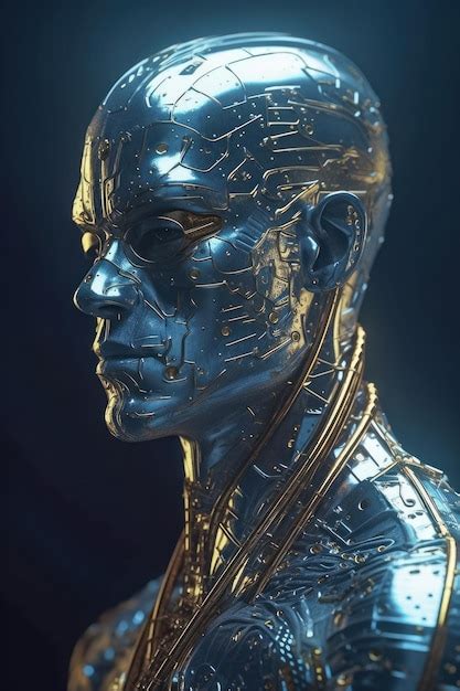 Premium Ai Image Cyberpunk Metallic Android Portrait With Humanoid Shape
