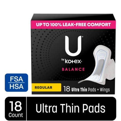 U By Kotex Ultra Thin Pads Balance With Wings Regular Absorbency 18