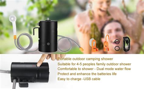 Azxjc Portable Outdoor Shower Ipx7 Waterproof With Led Light Usb