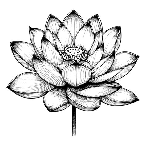 A Black And White Drawing Of A Lotus Flower Premium Ai Generated Vector