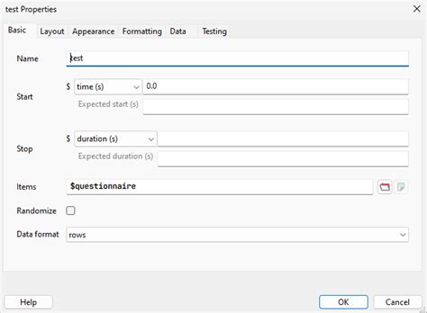 Using Condition File Parameters In Form Component Builder Psychopy