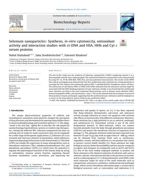 Pdf Selenium Nanoparticles Synthesis In Vitro Cytotoxicity
