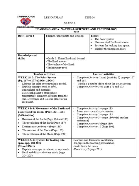 Nst Lesson Plan Term 4 Pdf Solar System Moon