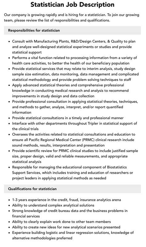 Statistician Job Description Velvet Jobs