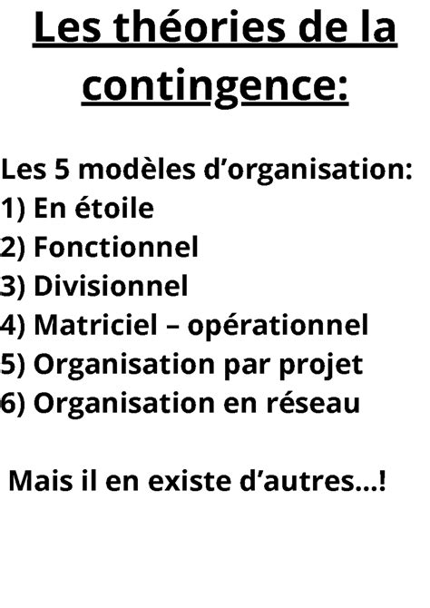 Les Théories De La Contingence Les Théories De La Contingence Les 5