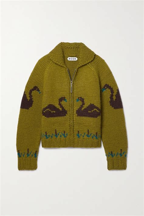Bode Rumney Jacquard Knit Wool Cardigan In 2024 Wool Cardigan