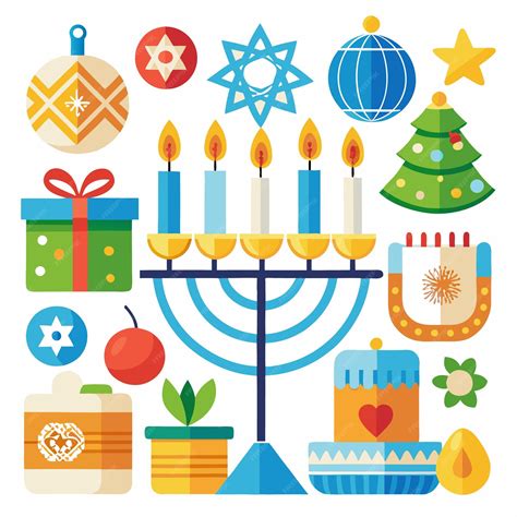 Colorful Illustration Of Hanukkah And Christmas Symbols Premium Ai