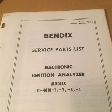 Bendix 11 4810 1 2 3 4 Electronic Ignition Analyzer Parts Manual