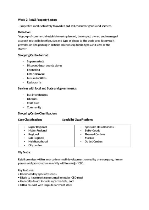 Week 2 Retail Property Sector Overview And Classifications Studocu