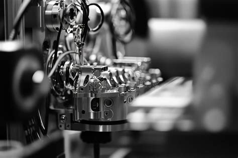 Precision Machine Tool In A Factory Workshop Close Up Of Metal Components And Tooling Stock