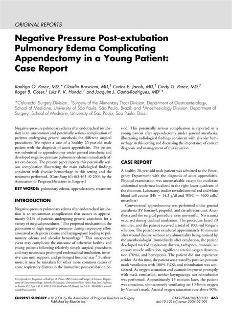 Pdf Negative Pressure Post Extubation Pulmonary Edema Complicating