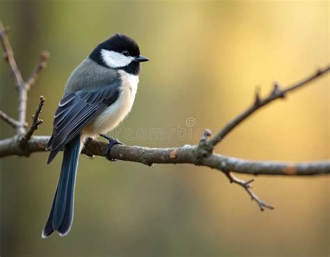 Close Up Of A Long Tailed Tit Bird Sitting On A Branch Bird Has A