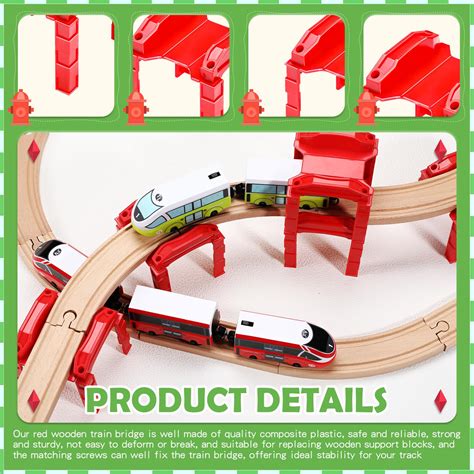 8 Pcs Wooden Train Track Riser Red Plastic Train Bridge Plastic Train Track