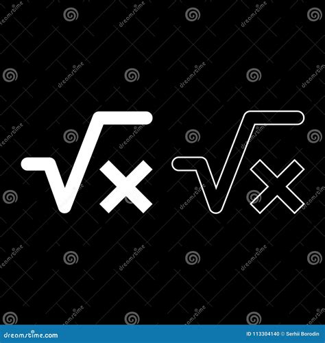 Square Root Of X Axis Icon Set White Color Illustration Flat Style