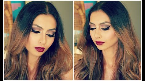 Burgundy Smokey Eye And Deep Red Burgundy Lip Makeup Tutorial Full Face