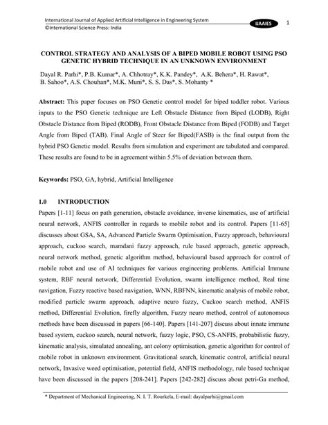 Pdf Control Strategy And Analysis Of A Biped Mobile Robot Using Pso Genetic Hybrid Technique