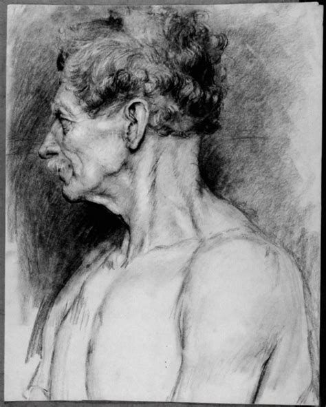 1881 Bust Length Profile Study Of A Naked Old Man With A Moustache
