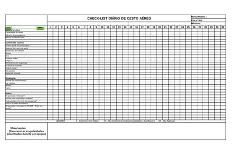 Check List Diário Cesto Aéreo Pdf