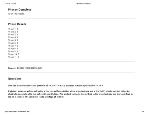 Experiment 23 Electrochemistry Lab Simulation Results And Analysis