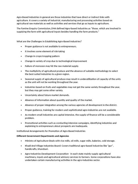Agro Based Industries Pdf Agriculture Infrastructure