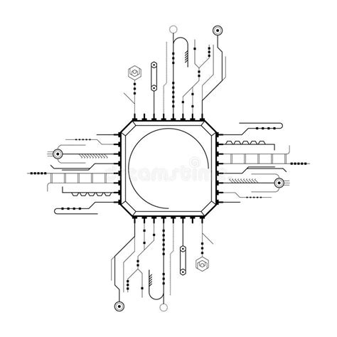 Abstract Black Simple Line Cpu Computer Technology Doodle Outline